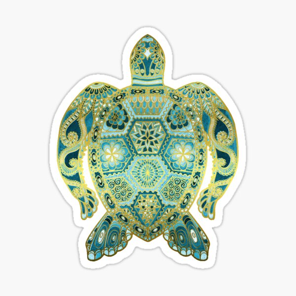 "Royal Sea Turtle - turquoise and gold" Sticker for Sale by maryedenoa ...