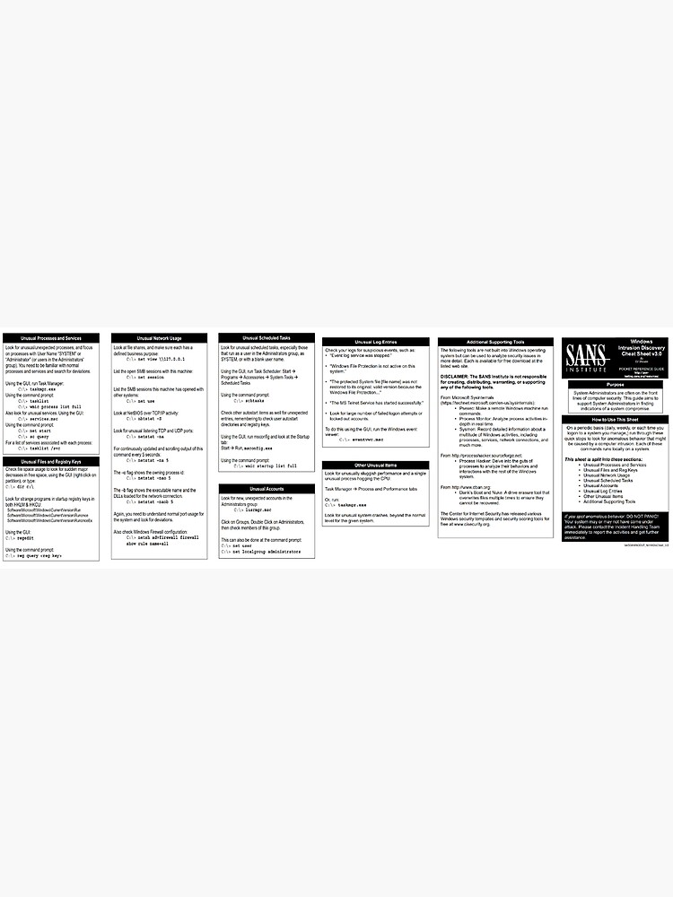 "Windows Intrusion Cheat Sheet" Art Print for Sale by SecurityPanda | Redbubble
