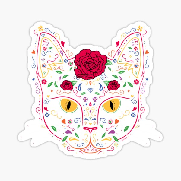 "Day of the Dead Kitty Cat Sugar Skull" Sticker by Ericatzer | Redbubble