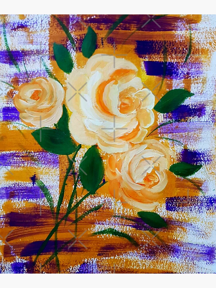 "Yellow Orange Roses Artwork Acrylic Painting" Sticker by Wildzhinga ...