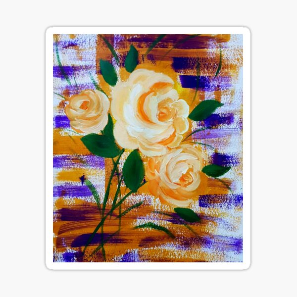 "Yellow Orange Roses Artwork Acrylic Painting" Sticker by Wildzhinga ...