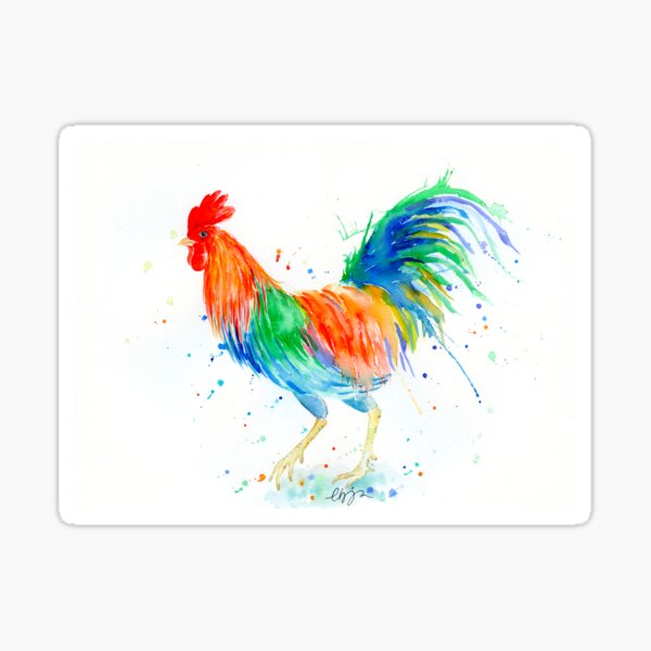 "Watercolor Bright Rooster" Sticker for Sale by cornercroft | Redbubble