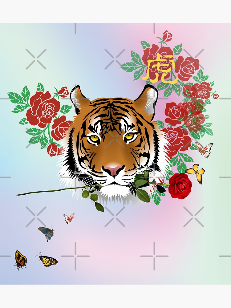 "Glow tiger and roses graphic digital" Sticker for Sale by yokodesign ...