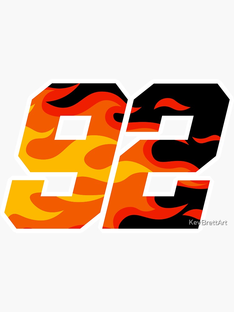 "On Fire Racing Number 92" Sticker by KevBrettArt | Redbubble