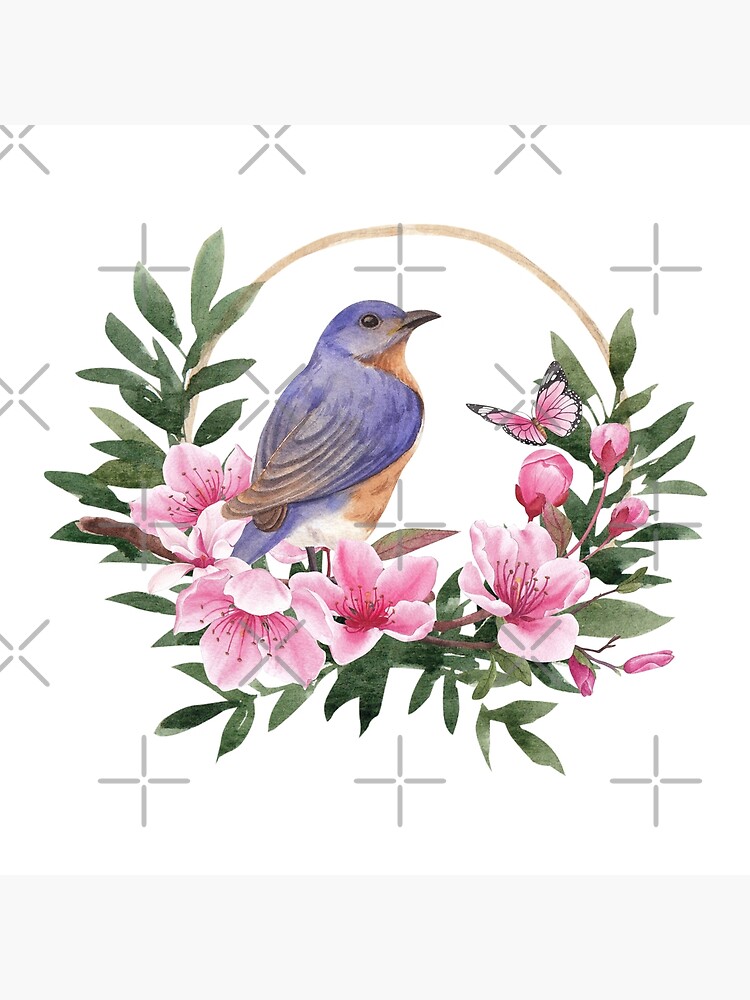 Lámina fotográfica «Pajarito en una rama de flor de cerezo: ilustración ...