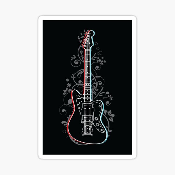 "Offset Style Electric Guitar 3D Outline Flowering Vines" Sticker for ...