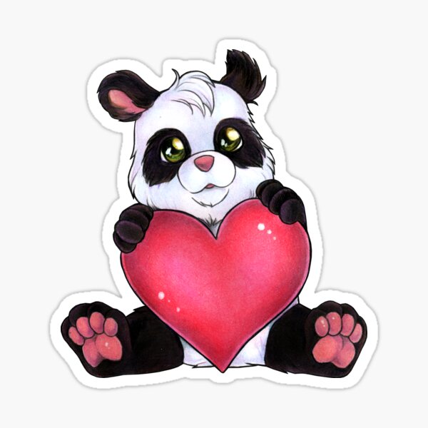 "Cute panda with heart Valentine's day" Sticker by ZadzeneaArt | Redbubble