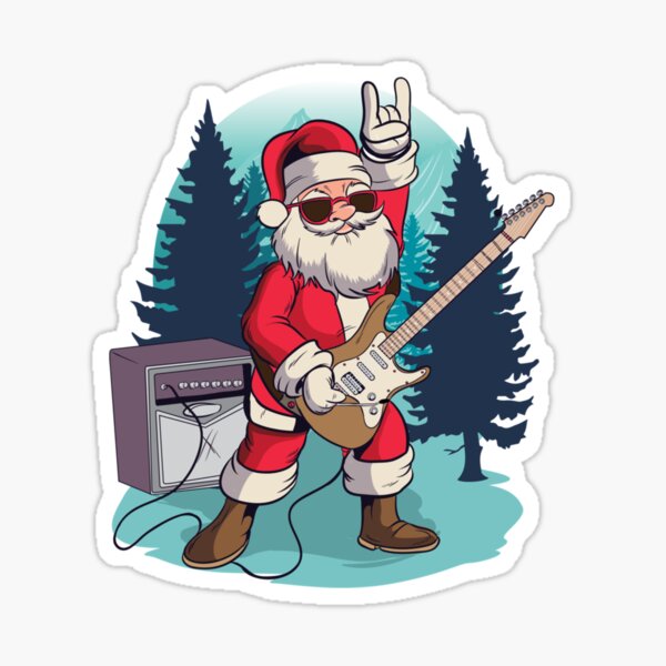 "Heavy Metal Santa With Guitar and Sunglasses Christmas" Sticker for ...