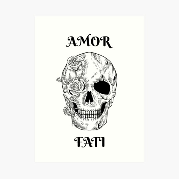 "Amor Fati Skull and Roses (Black Font) - Latin Quotes" Art Print for ...