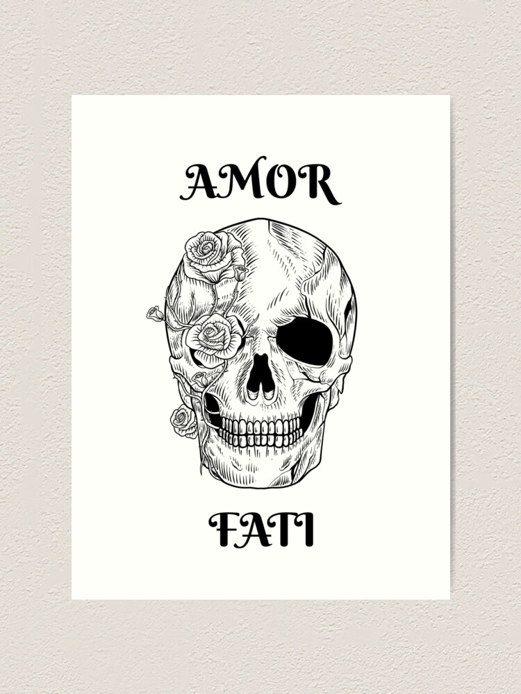 "Amor Fati Skull and Roses (Black Font) - Latin Quotes" Art Print for ...