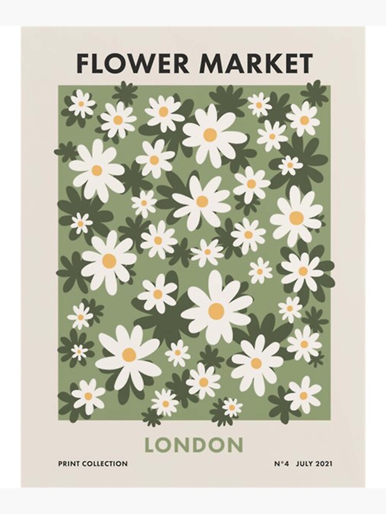"Flower Market London Retro Daisies Print Green Ditsy Pattern " Poster ...