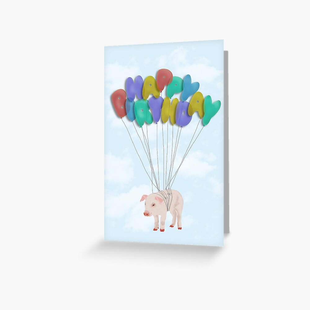 "Flying Pig Happy Birthday Card" Greeting Card for Sale by amymh ...