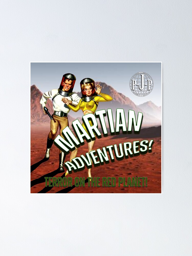 Póster «(Cuadrado) ¡Aventuras marcianas! ¡Cartel retro de la película B ...