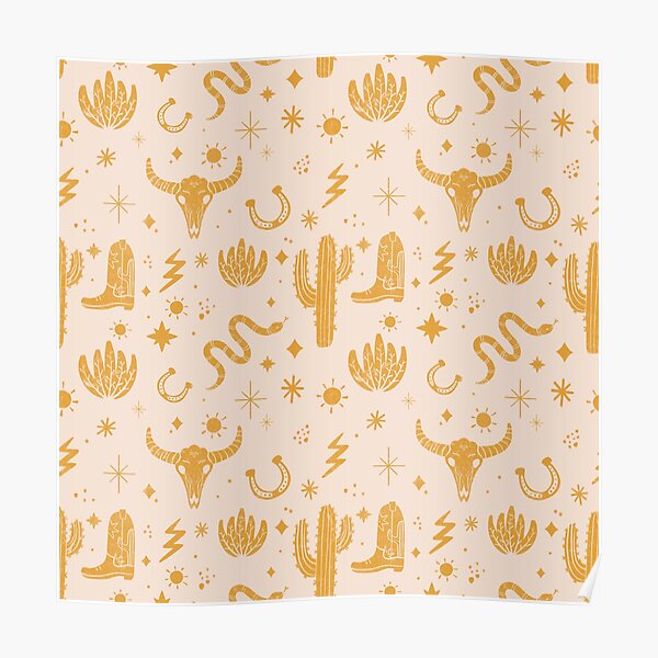 "Cowboy Western Desert Boho Yellow Pattern" Poster for Sale by ...