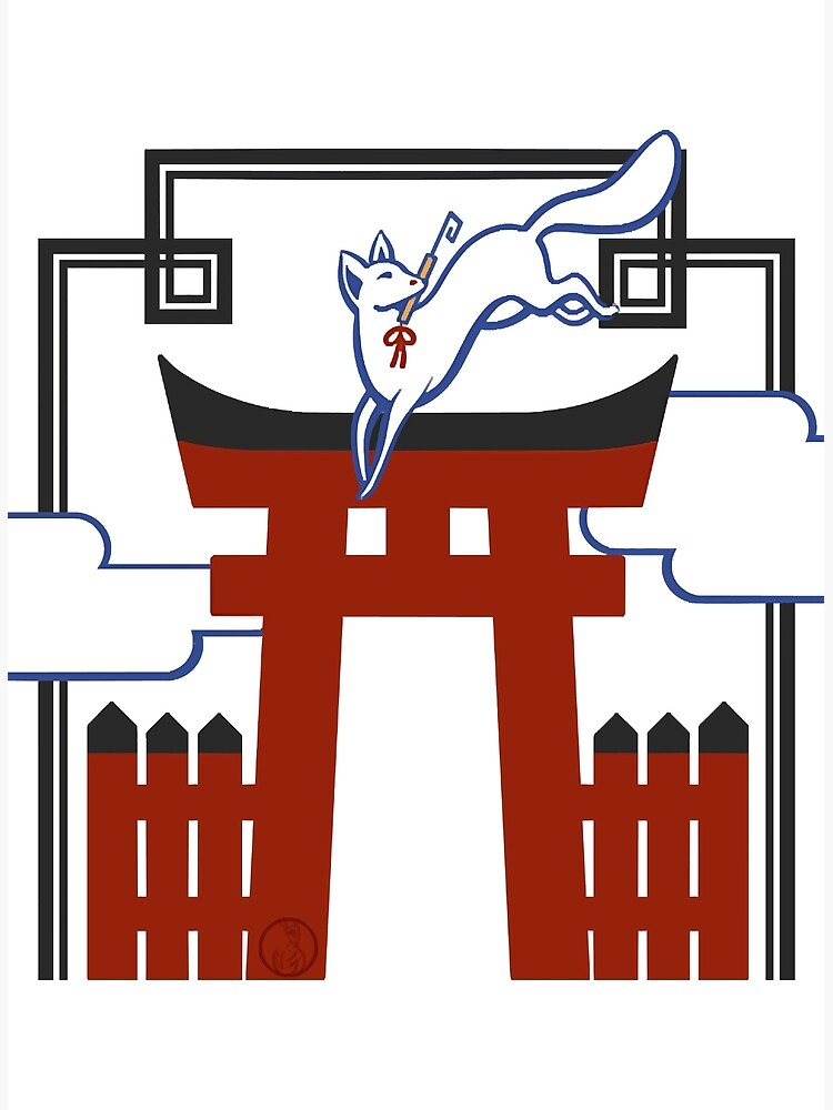 "Kitsune Messenger - Japanese spirit fox jumping over a tori in Kyoto ...