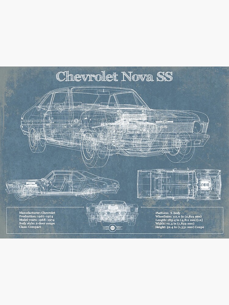 "Chevrolet Nova SS Blueprint Vintage" Poster by Tomraze | Redbubble