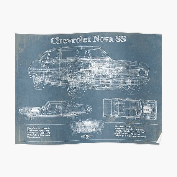 "Chevrolet Nova SS Blueprint Vintage" Poster by Tomraze | Redbubble