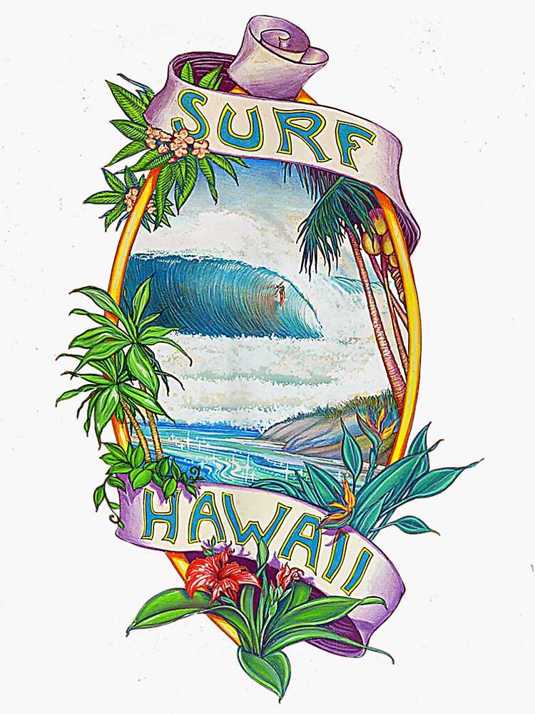 "Surf Hawaii Vintage Retro Surfer Throwback 70's Surf" Sticker by ...