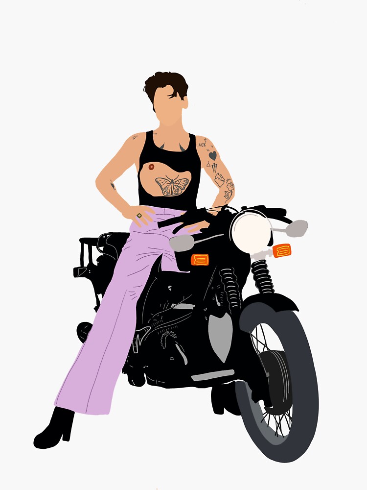 "Harry Styles on a motorcycle" Sticker by julianeuni | Redbubble