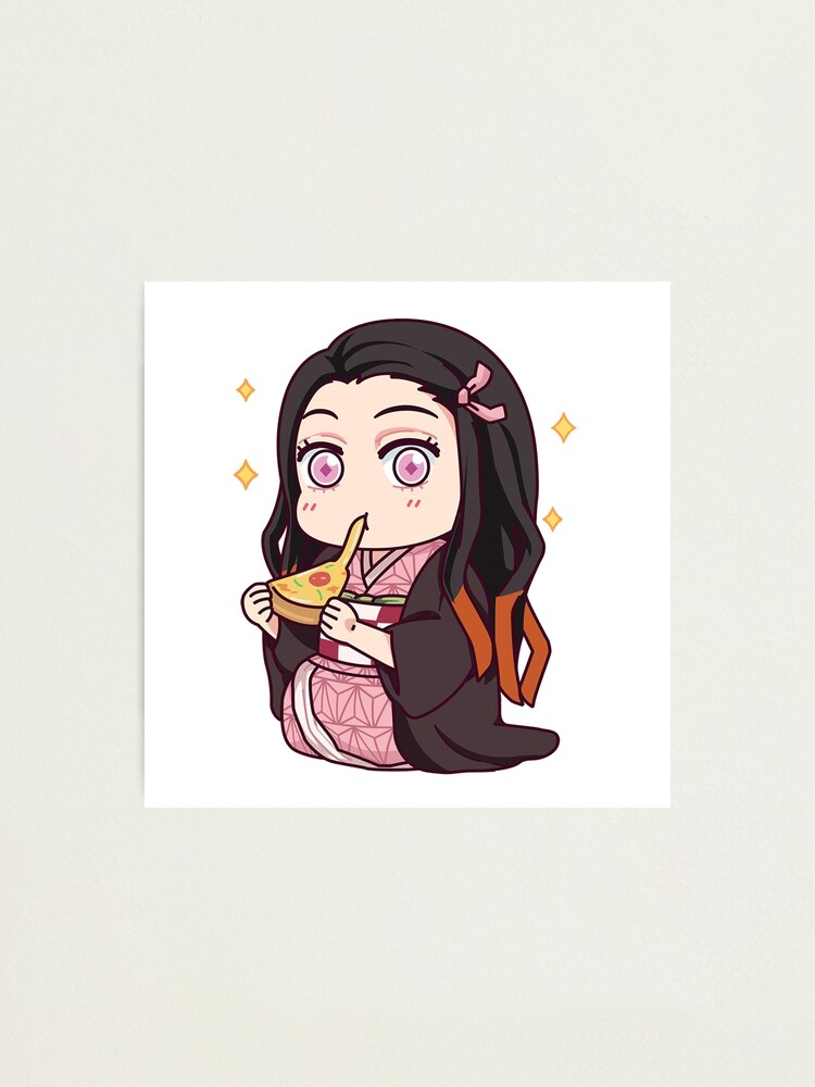 "Nezuko Kamado Chibi Character Eating Pizza" Photographic Print by ...
