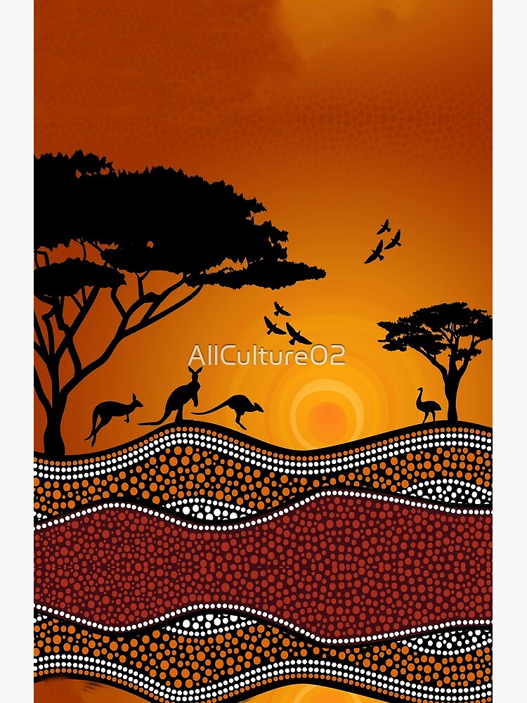 Aboriginal Family Kangaroo Sunset Premium Matte Vertical Poster