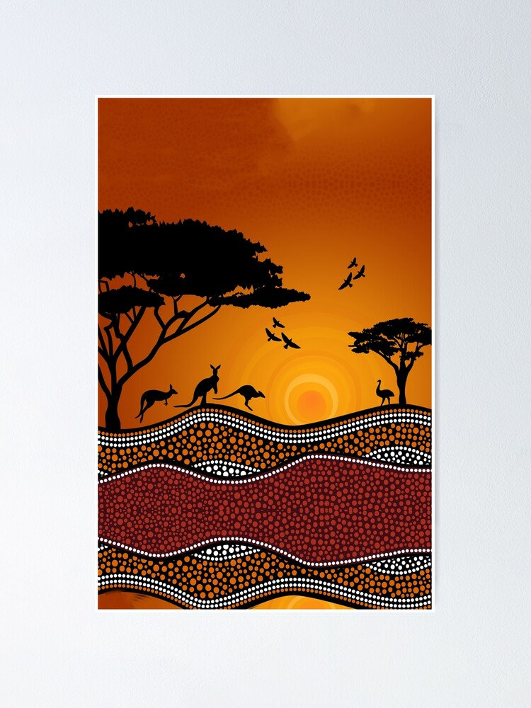 "Aboriginal Family Kangaroo Sunset" Poster by AllCulture02 | Redbubble