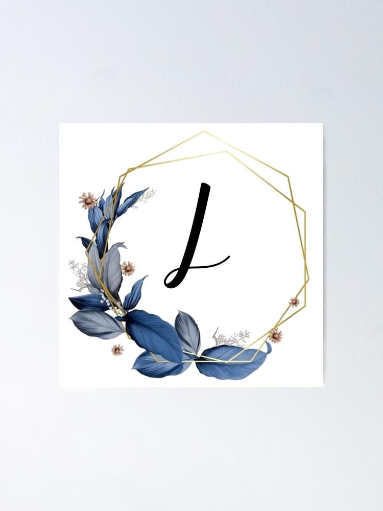 "Monogram Gold Frame with Blue Leaves | Monogram Letter L" Poster for ...