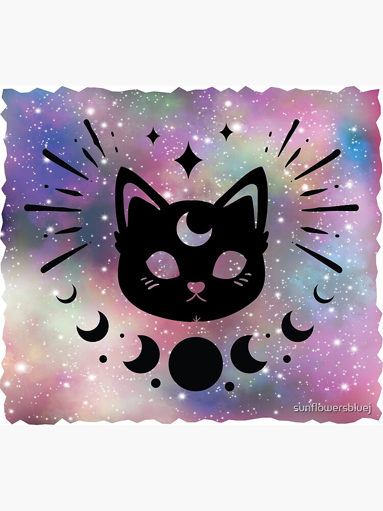 Póster «Gato cósmico Gato negro sobre fondo de galaxia Fases de la luna ... Póster «Gato cósmico Gato negro sobre fondo de galaxia Fases de la luna ...