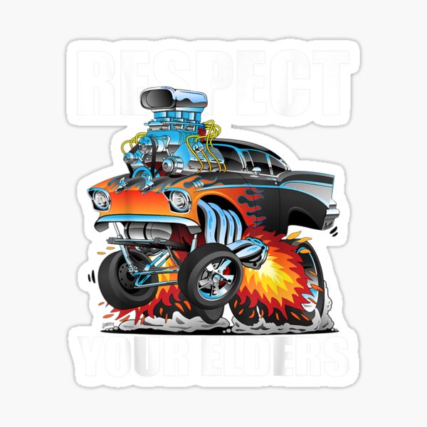 "Funny Respect Your Elders Classic Hot Rod Muscle Car Cartoon" Sticker ...