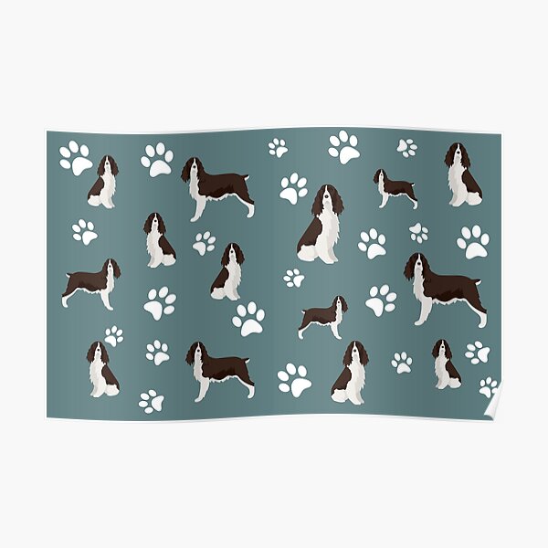 "English Springer Spaniel Dog Paw Print Pattern on Gray Background ...