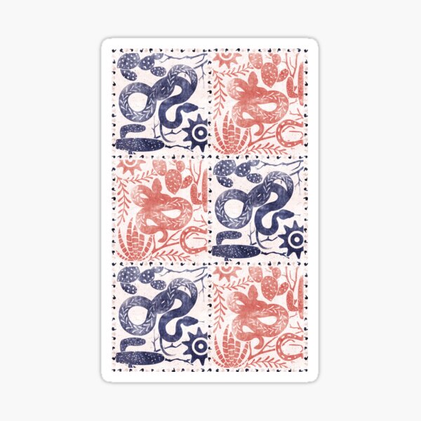 "Organic Coral Pink and Navy Blue Desert Block Print" Sticker by ...