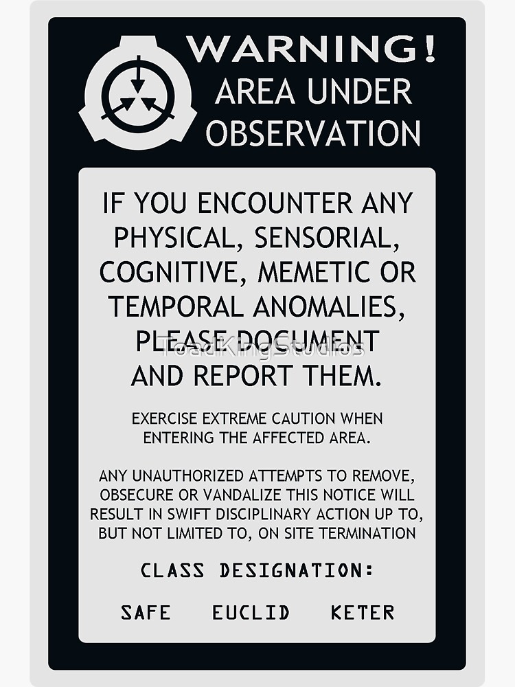 "SCP Area Under Observation Sign" Sticker for Sale by ToadKingStudios ...