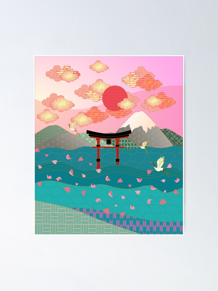 "Japanese sunset vector landscape " Poster for Sale by trefail | Redbubble