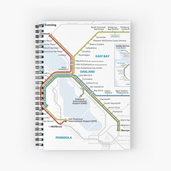Cuaderno de espiral «Mapa de BART - Mapa de tránsito rápido del área de ...