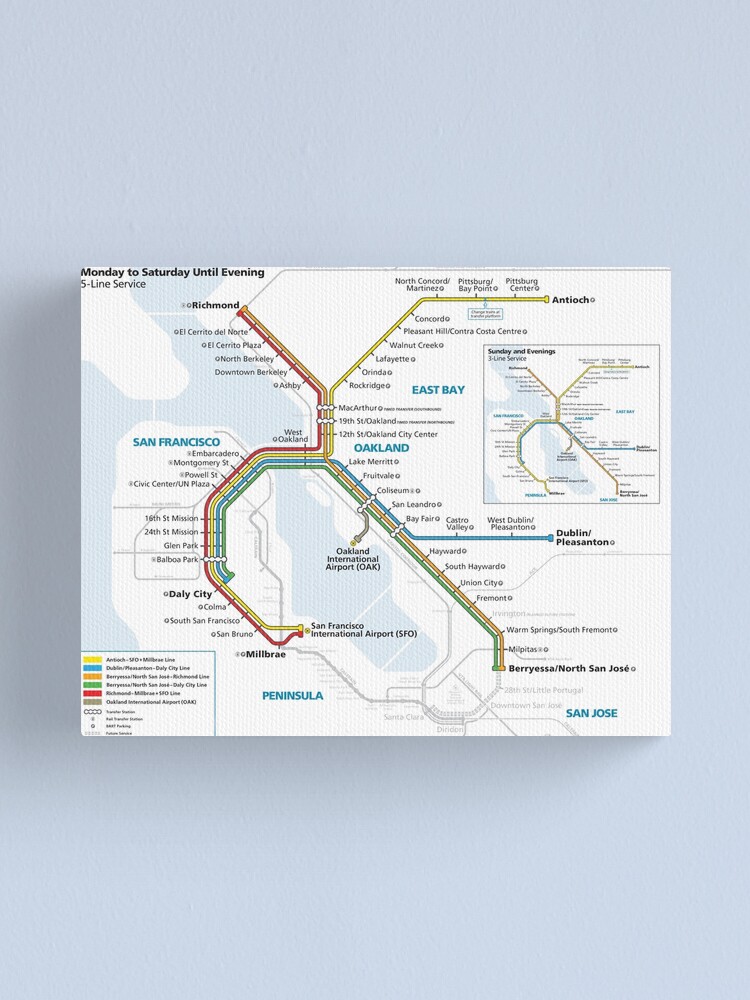 Lienzo «Mapa de BART - Mapa de tránsito rápido del área de la bahía ...