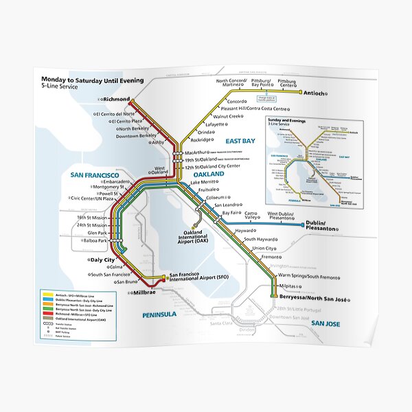 Póster «Mapa de BART - Mapa de tránsito rápido del área de la bahía ...