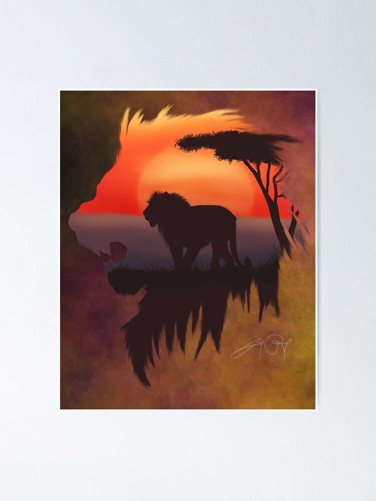 "Lonely Sunset - Lion (Digital Drawing)" Poster for Sale by LunaRoveda ...