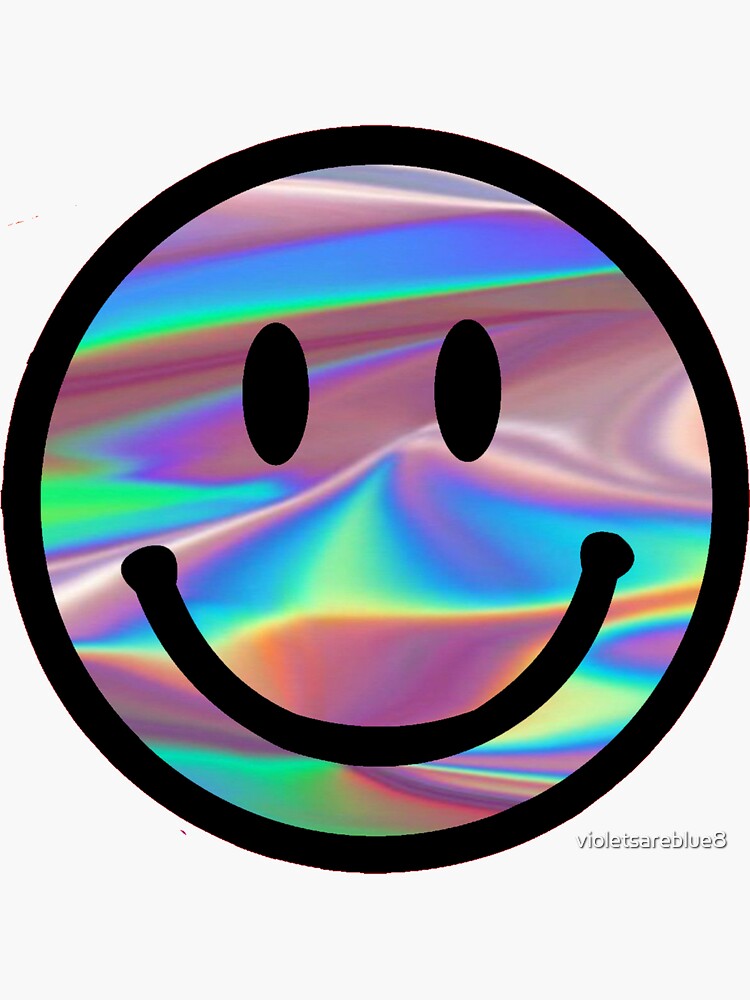 "holographic smiley face" Sticker by violetsareblue8 | Redbubble