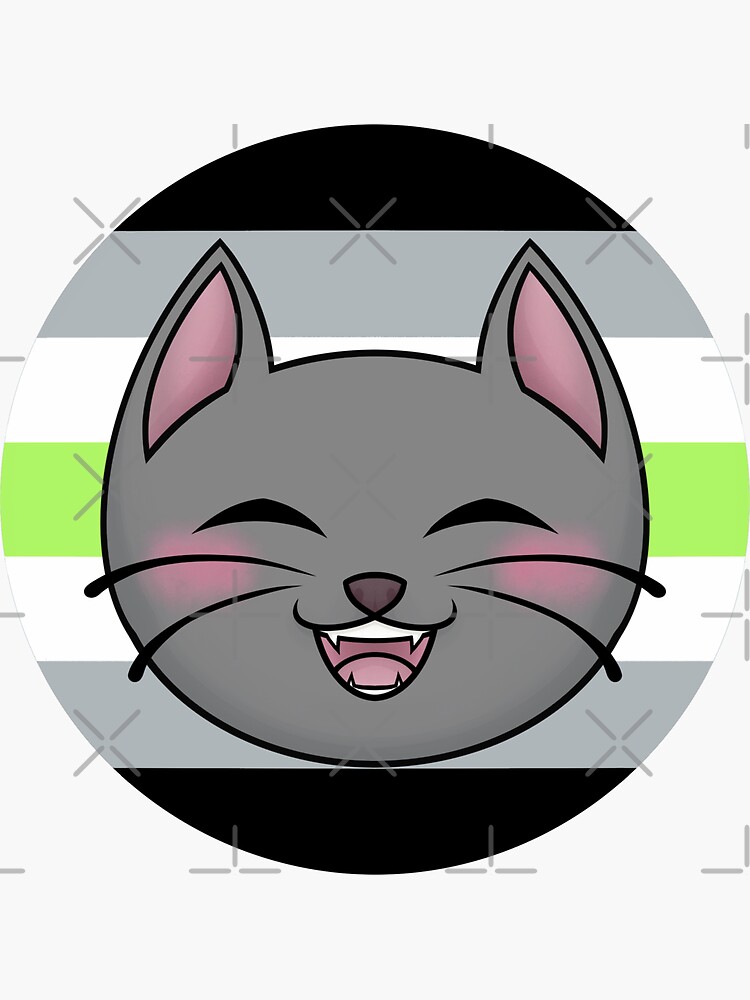 "Agender Pride Pin - Light Grey Cat" Sticker by BlueJayArts04 | Redbubble