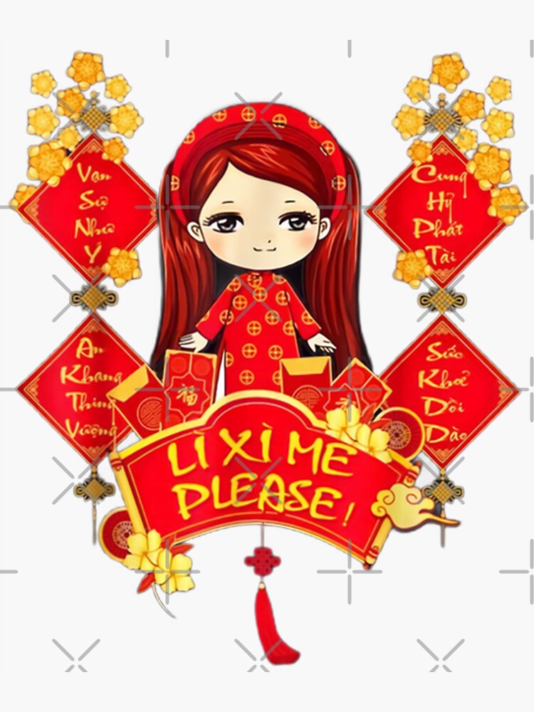 "Womens Li Xi Me Please Vietnamese Red Cute Ao Dai Girl Flowers V-Neck ...