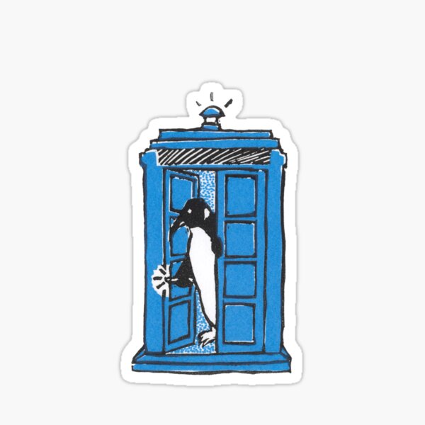 "Penguin in a blue police box" Sticker by artigail | Redbubble