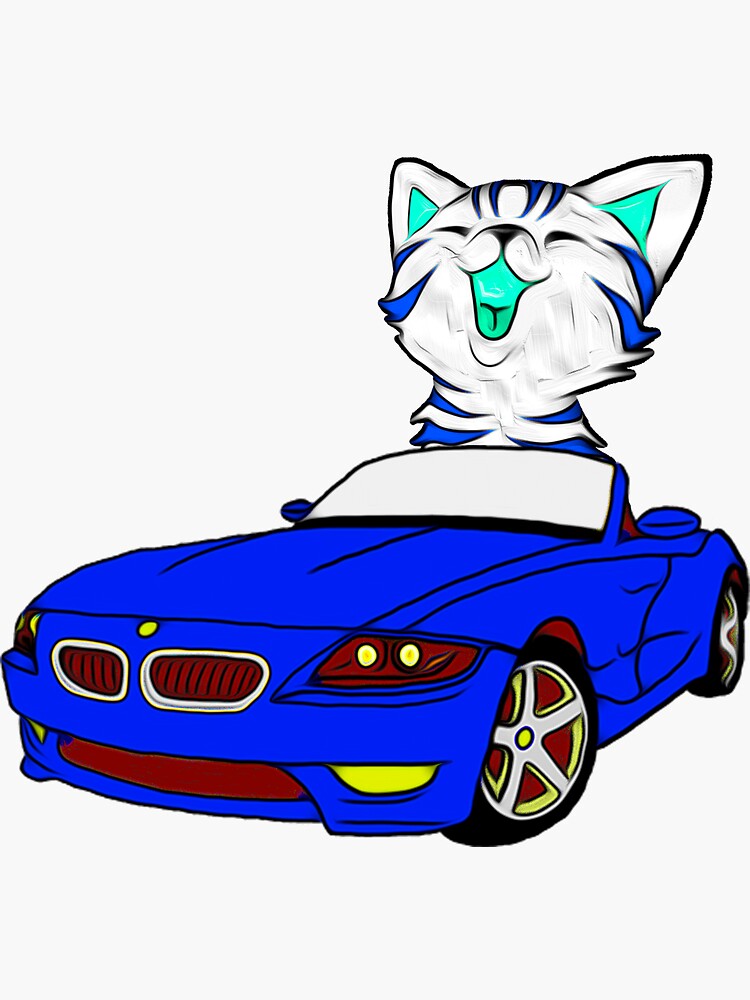 "Cat Driving A Car, Funny Cute Cat, Blue Car." Sticker for Sale by ...