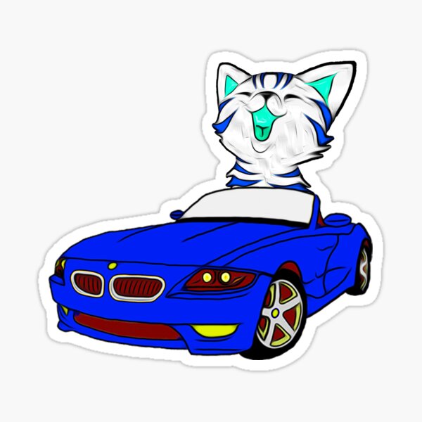 "Cat Driving A Car, Funny Cute Cat, Blue Car." Sticker for Sale by ...