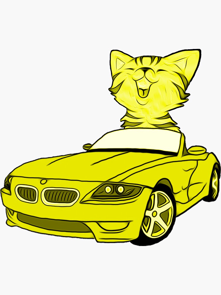 "Cat Driving A Car, Funny Cute Cat, Yellow Hue." Sticker for Sale by ...