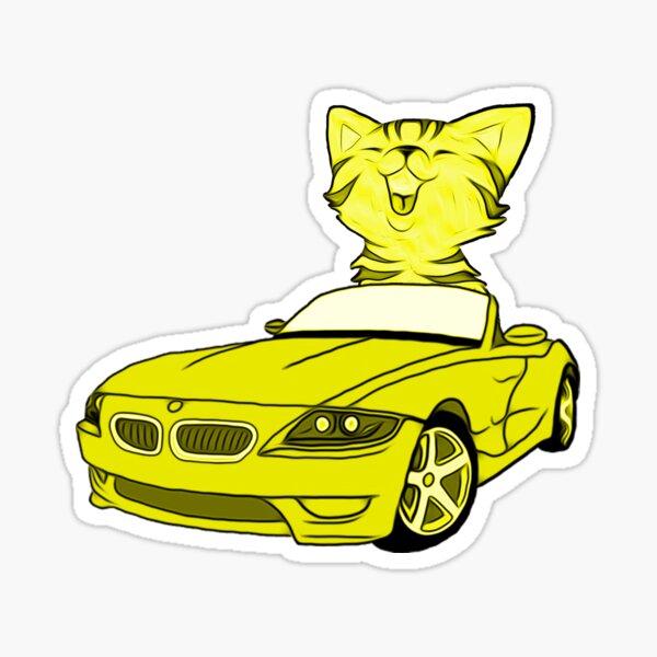 "Cat Driving A Car, Funny Cute Cat, Yellow Hue." Sticker for Sale by ...