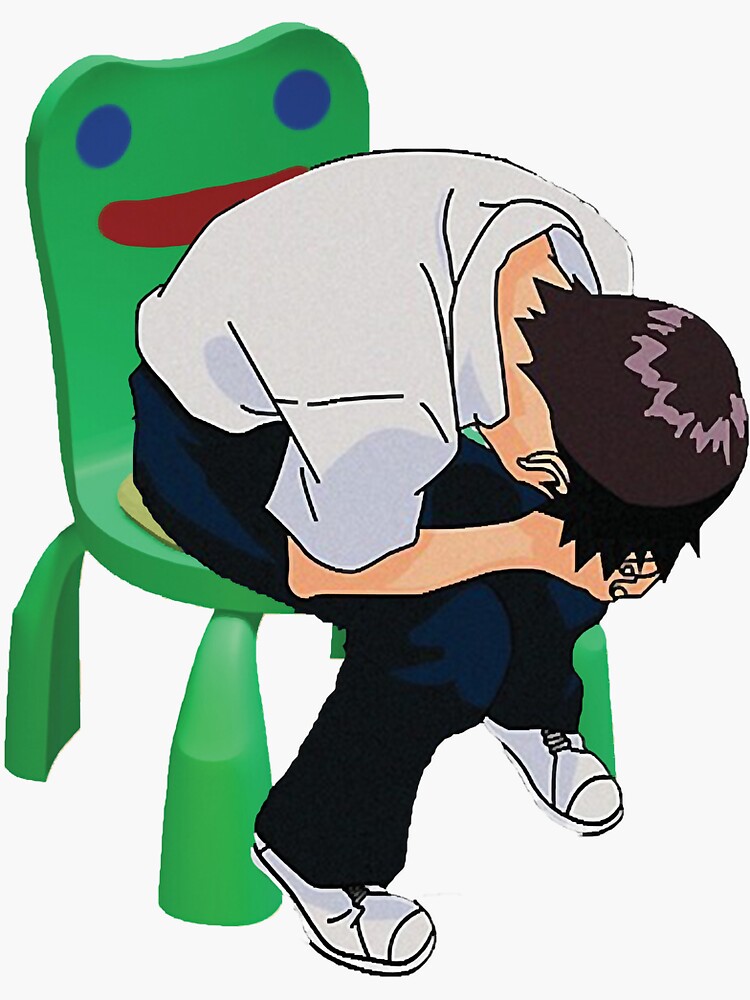 "Shinji Ikari in the Froggy Chair" Sticker by seanemvalene | Redbubble