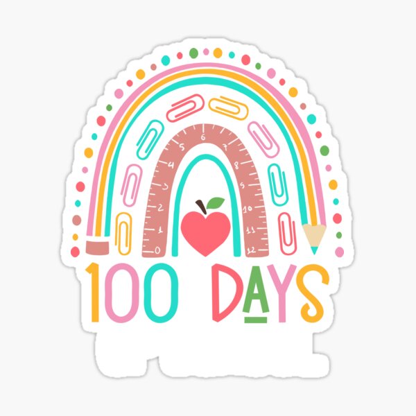 "Happy 100th Day Of School Pencil Boho Rainbow Teacher Kids" Sticker by ...