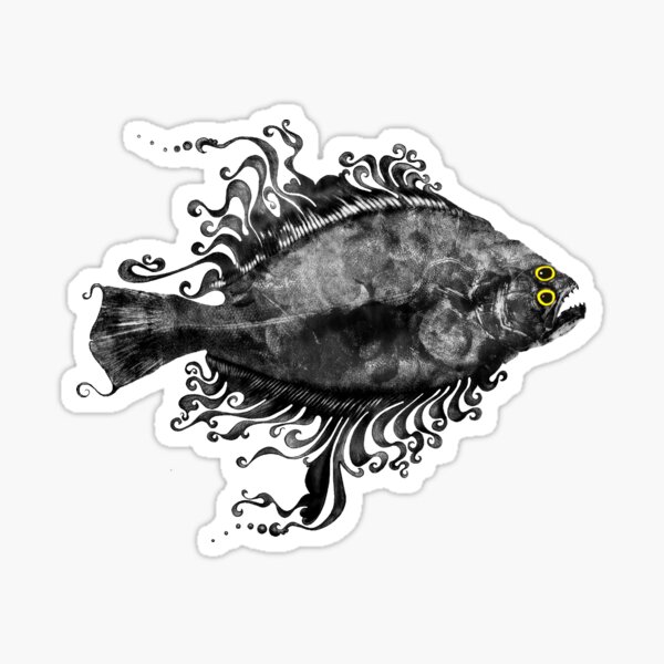"Fluke gyotaku, , stickers, decal fishing art" Sticker by hookink ...