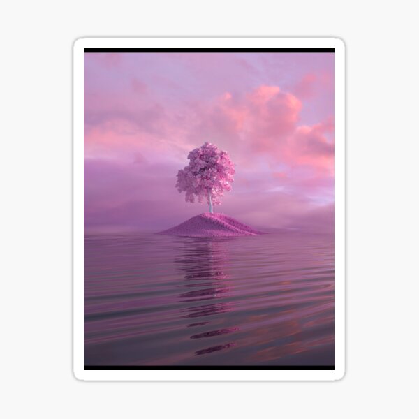 Pegatina «Isla rosa mágica con árbol - Sueño rosa - Mundo futurista de ...