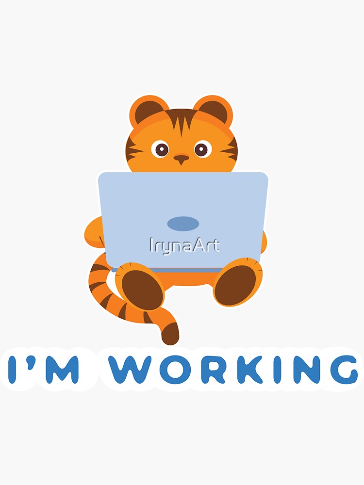 ""I'm working", illustration of a cute baby tiger working on a laptop ...